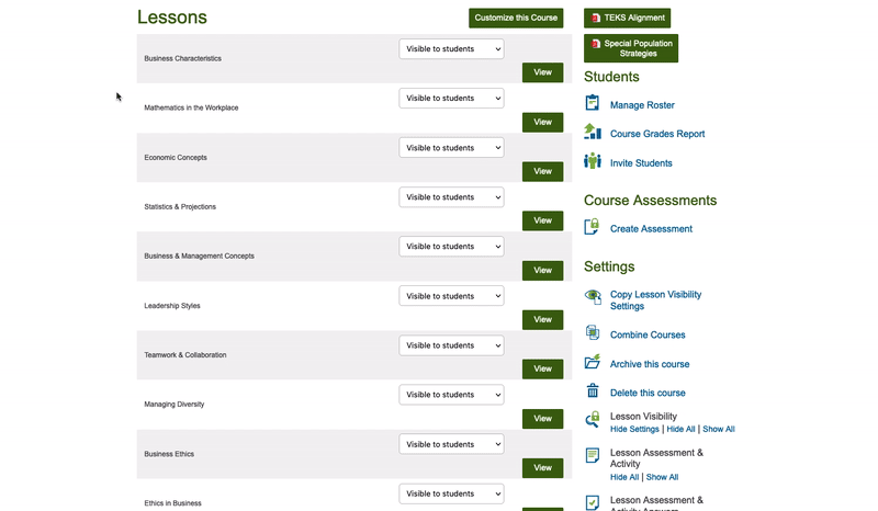 Lesson & Activity Visibility Settings