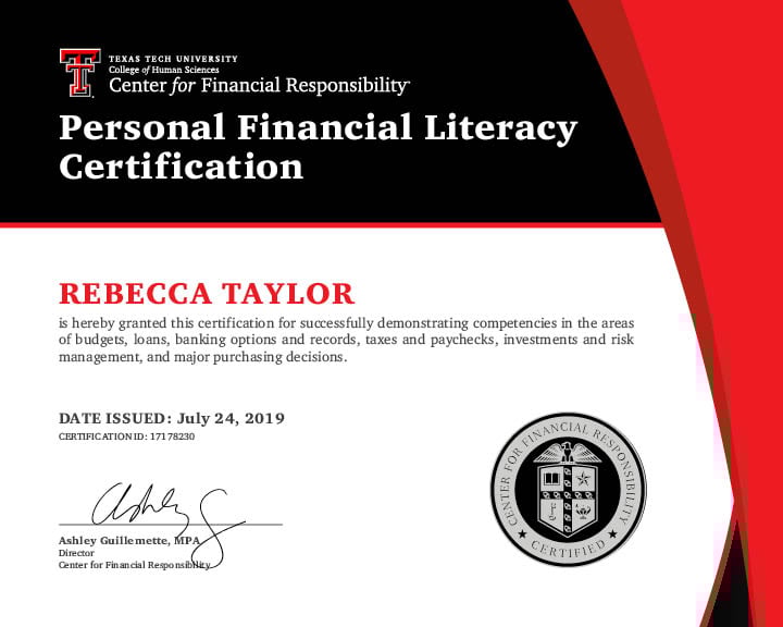 Center for Financial Responsibility Personal Financial Literacy ...