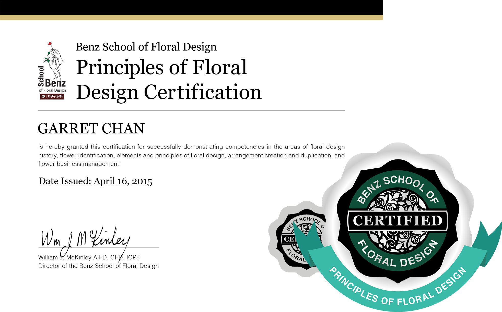 Benz School of Floral Design Principles of Floral Design Certification